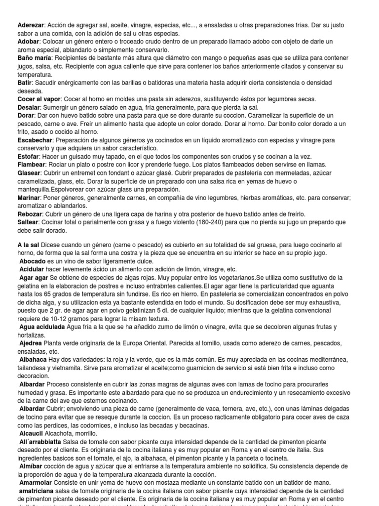 Diccionario Gastronomico | PDF | Caldo | Postres