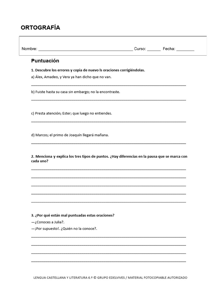6LCL Ortografia 01 Puntuacion | PDF | Puntuación