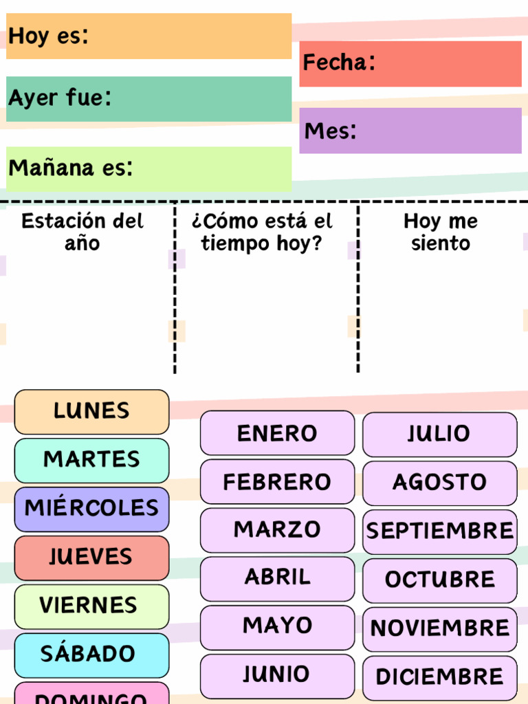 CALENDARIO VISUAL - Días, Meses, Fecha, Estación, Clima, Emoción | PDF
