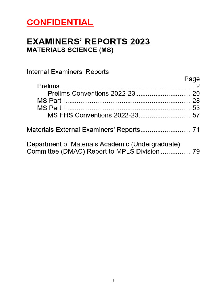 Oxford Materials Science Examiners' Report 2023 | PDF | Fracture ...