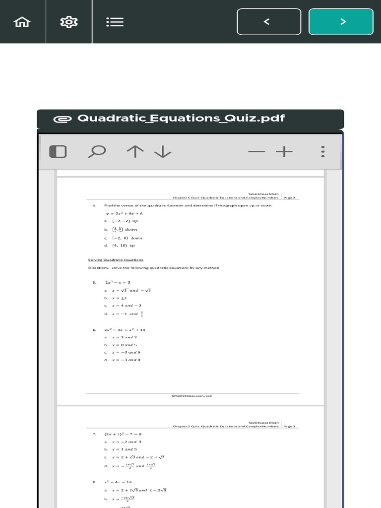 Chapter 5 Quiz TabletClass Math Academy | PDF