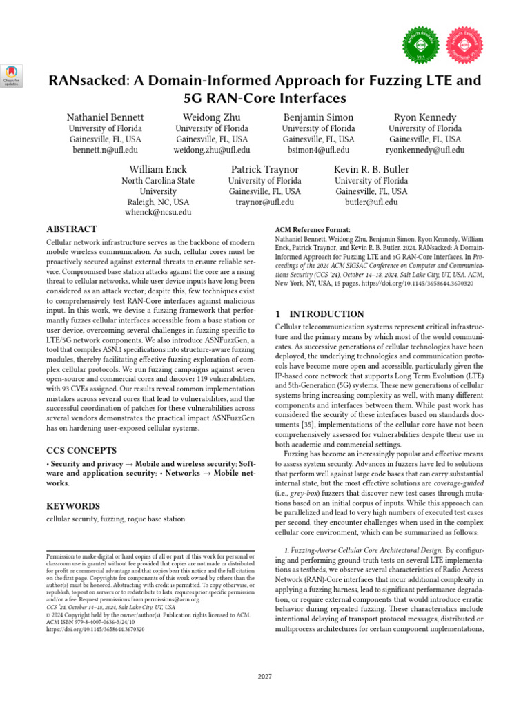 Fuzzing LTE and 5G RAN-Core Interfaces | PDF | Telecommunications | Computing