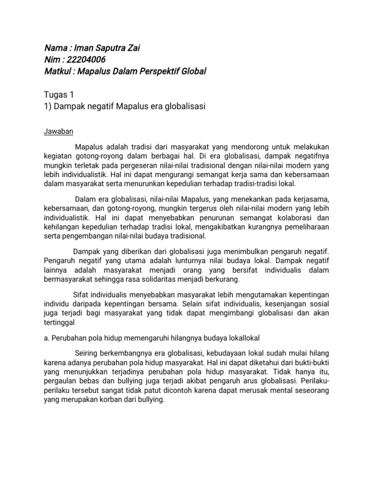 Tugas 1 Dampak Negatif Mapalus | PDF