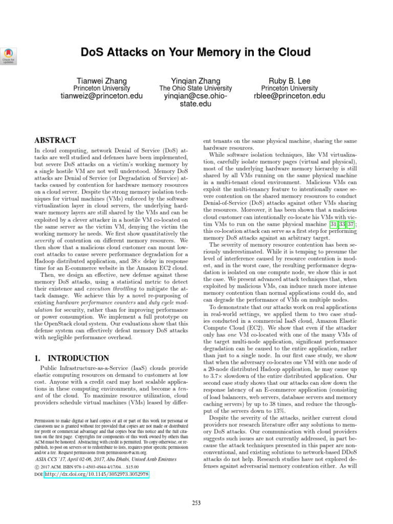 DoS Attacks on Your Memory in the Cloud | PDF | Cpu Cache | Virtual Machine