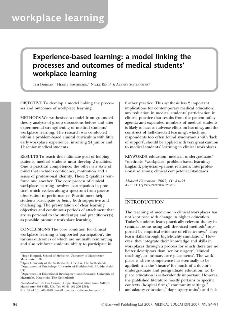 Experience-Based Learning - A Model Linking The Processes and Outcomes ...