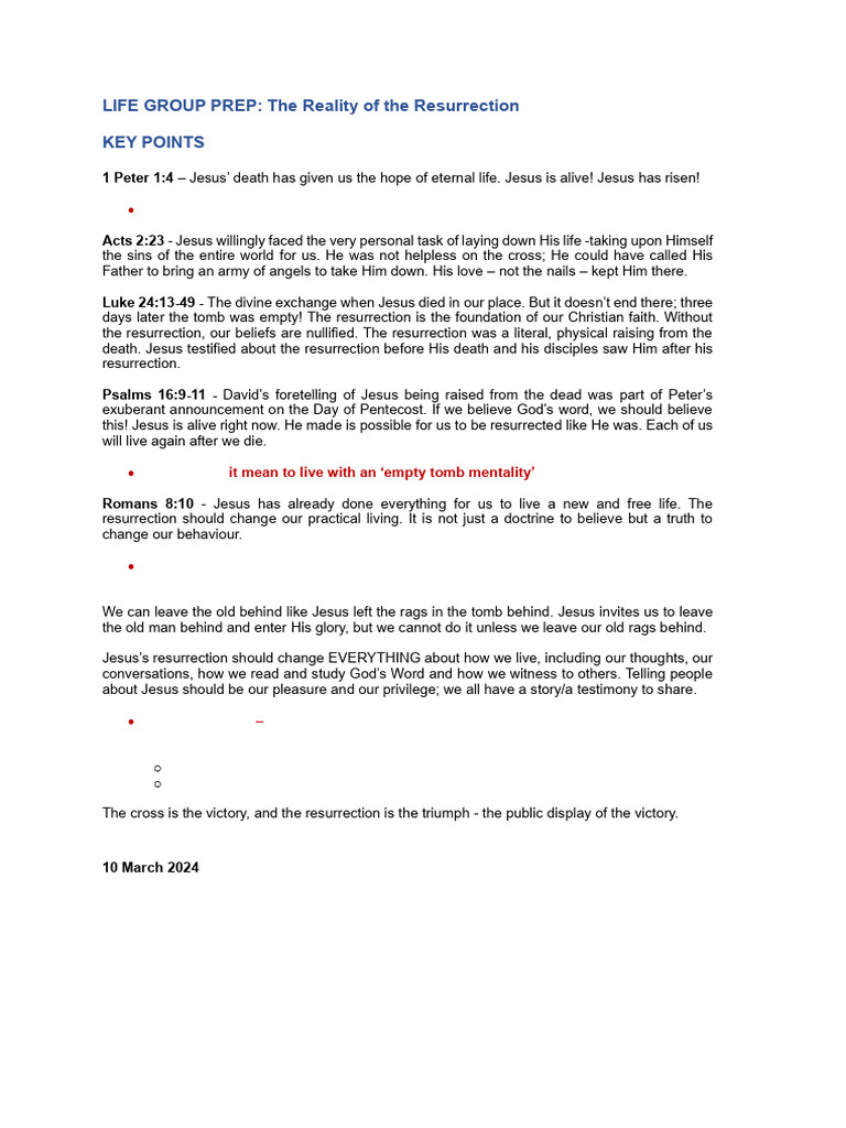 The Reality of The Resurrection - 10 March 23 | PDF | Resurrection Of Jesus | Jesus