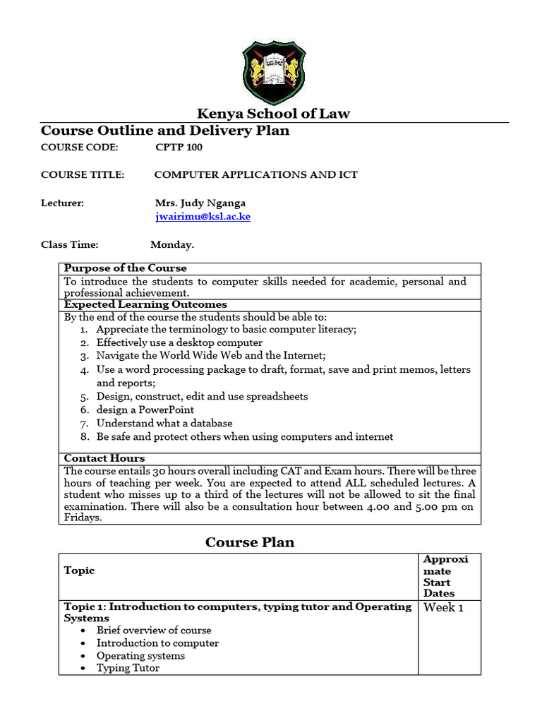 CPTP 100 Computer Applications and Ict Course Outline | PDF ...