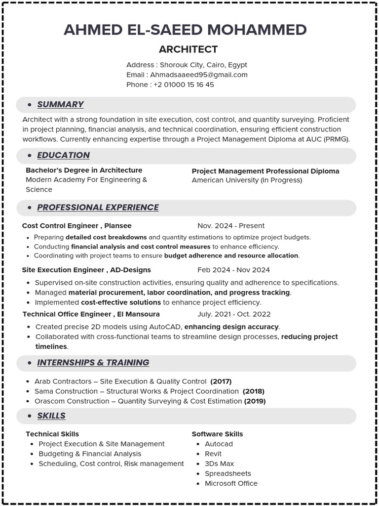 Ahmed ElSaeed Mohammed CV | PDF