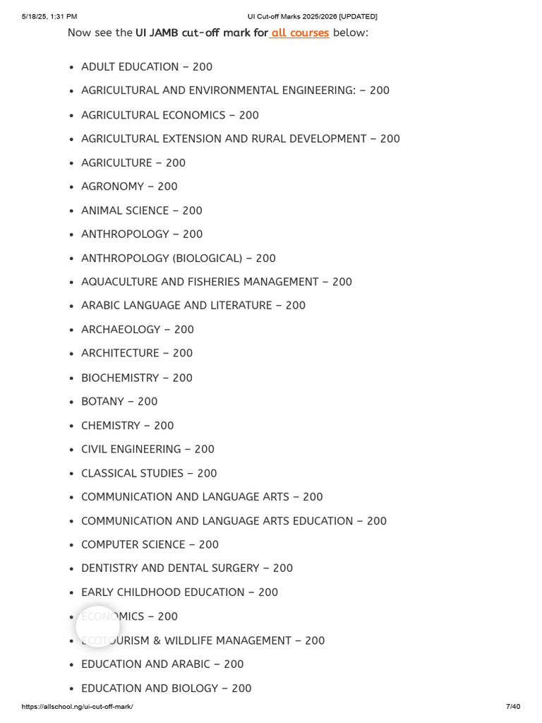 UI Cut-Off Marks 2025 - 2026 (UPDATED) | PDF | Science | Engineering