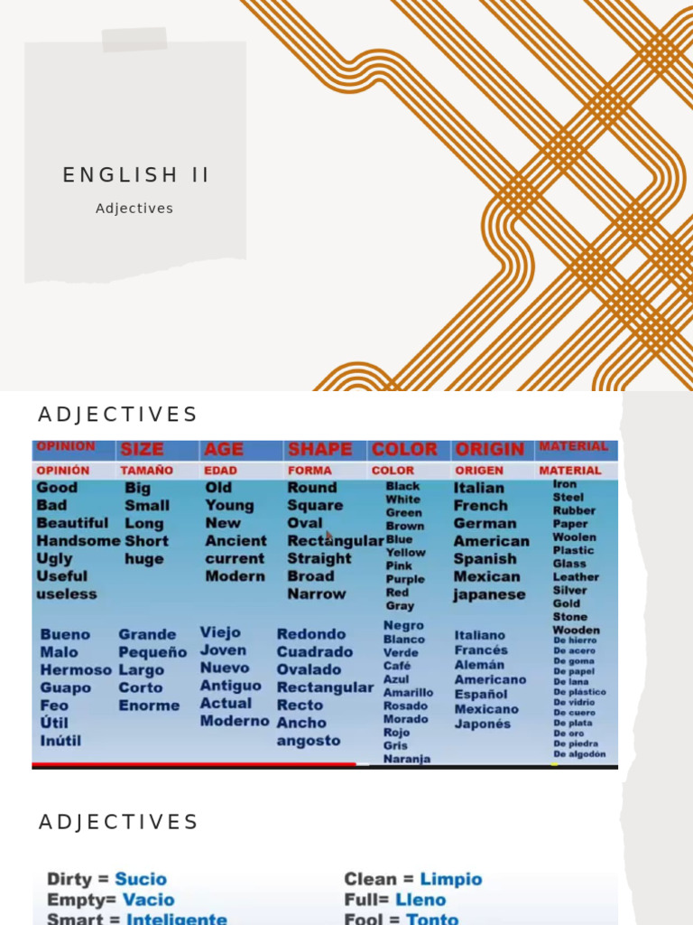 English II Adjetives | PDF