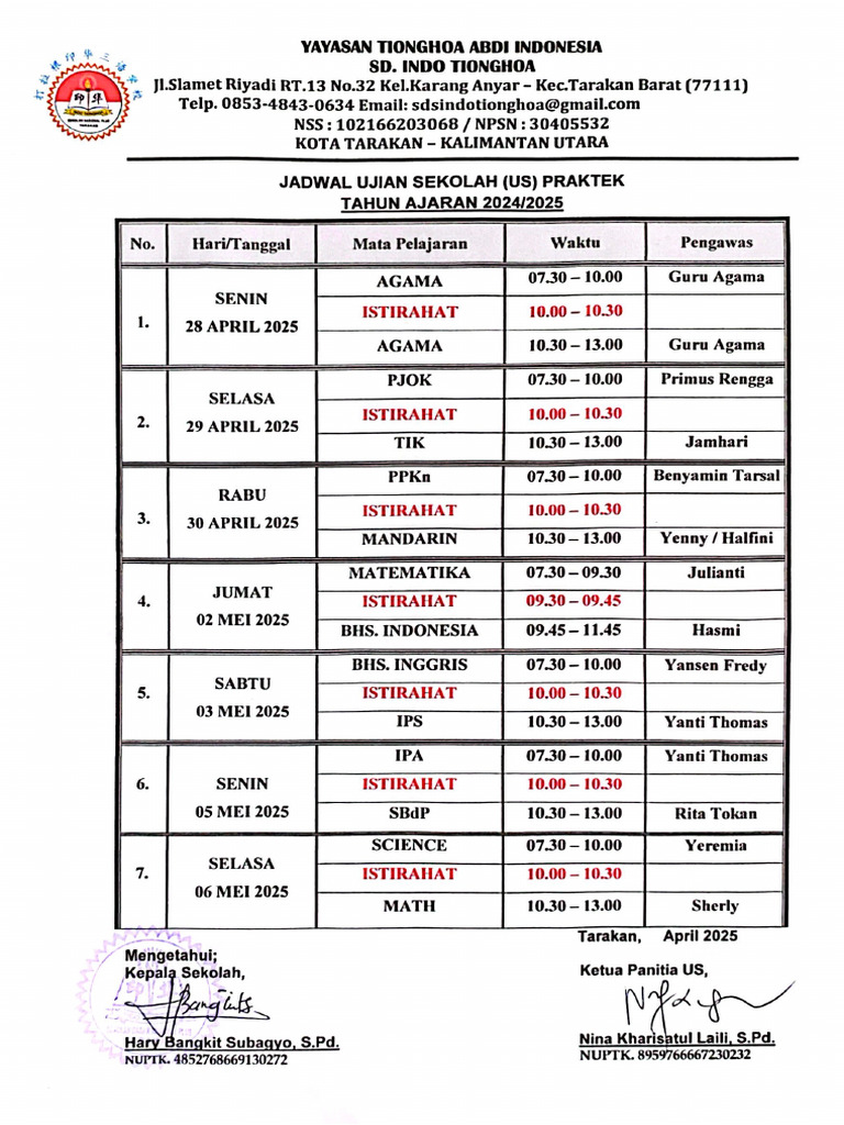 Jadwal Ujian Sekolah (Praktek) | PDF