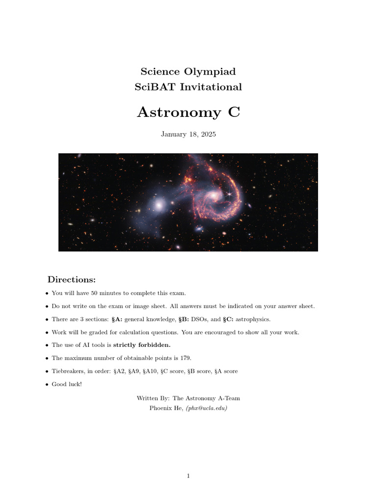 2025 USC Astronomy Test SciOly | PDF | Stars | Nuclear Fusion