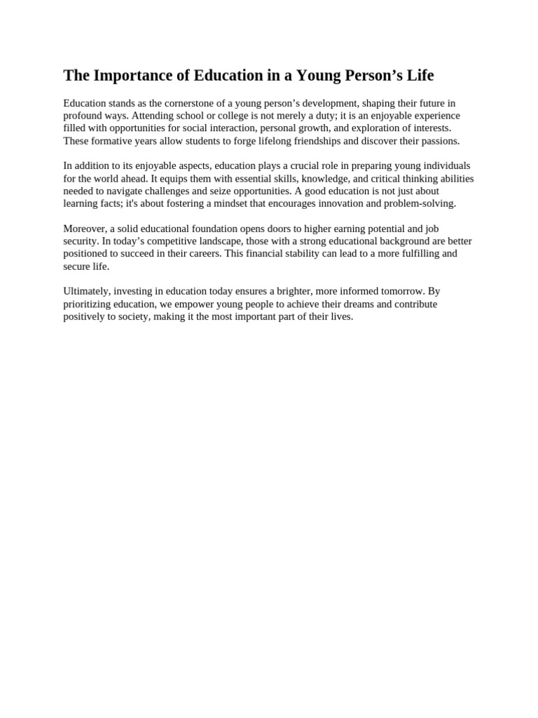 The Importance of Education in a Young Person | PDF
