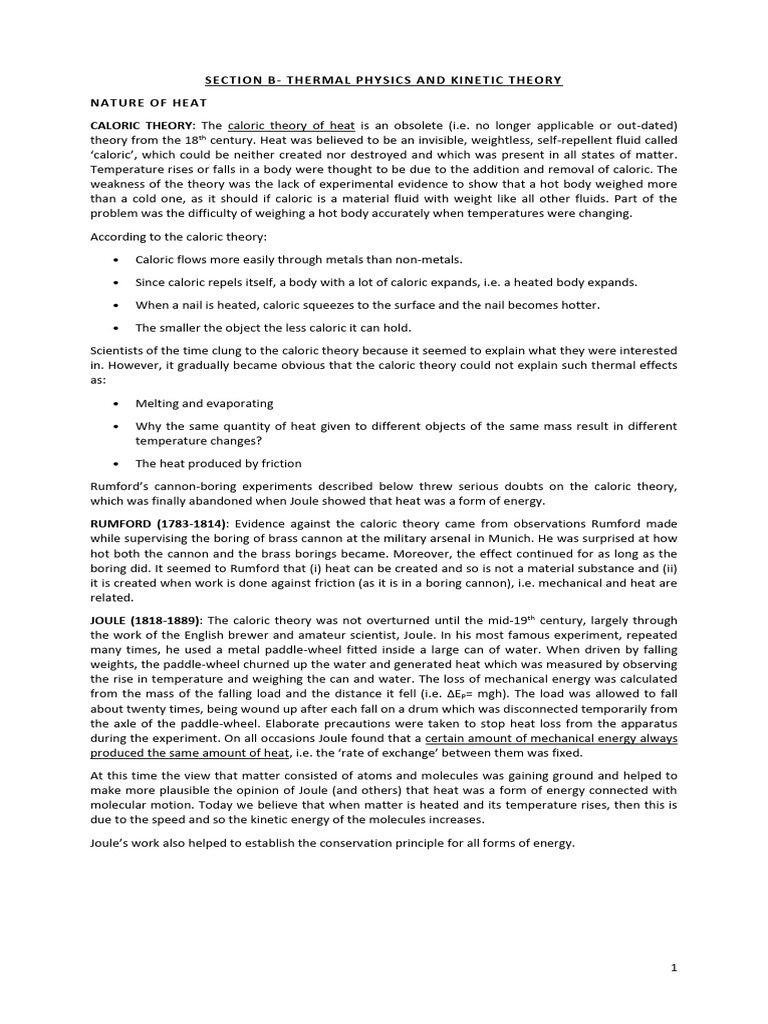 Section B - Thermal Physics and KInetic Theory | PDF | Gases | Latent Heat