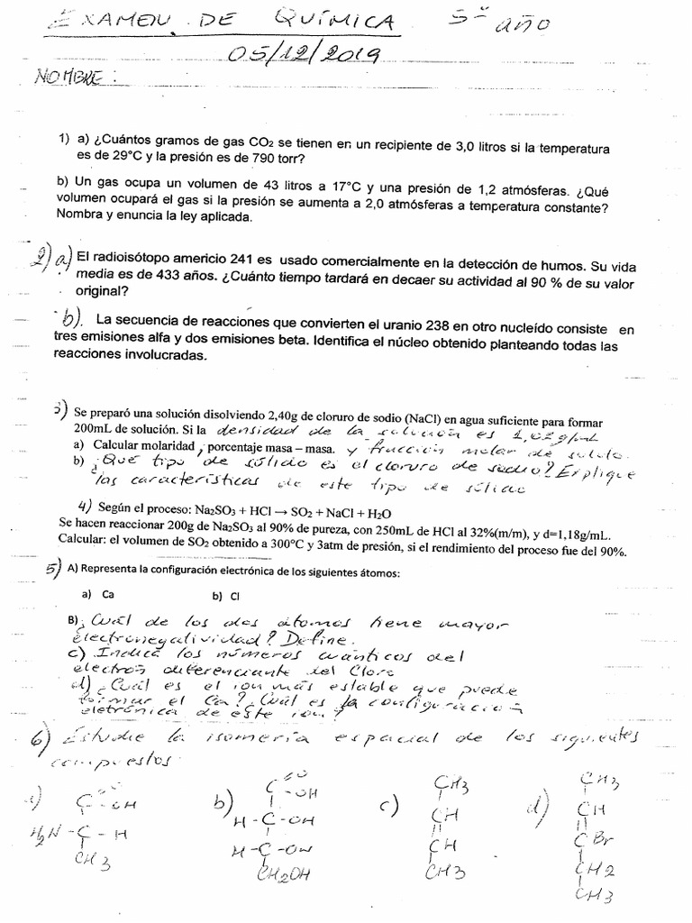 QUIMICA 5to año 12-2019 | PDF