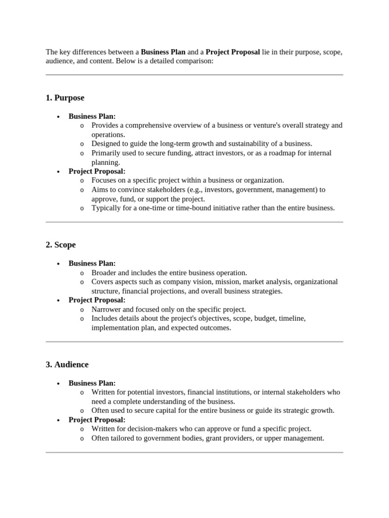 Business Plan vs. Project Proposal Explained | PDF | Business Plan ...