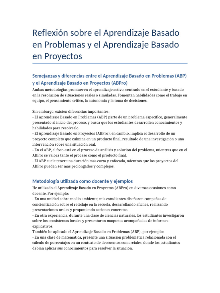 ABP vs ABPro: Metodologías Educativas | PDF | Aprendizaje en base a ...