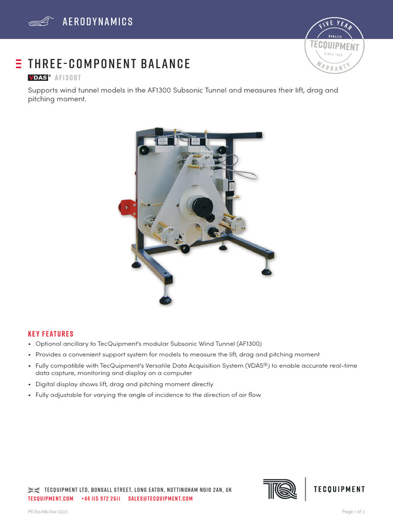 AF1300T Three Component Balance Datasheet | PDF | Airfoil | Wind Tunnel