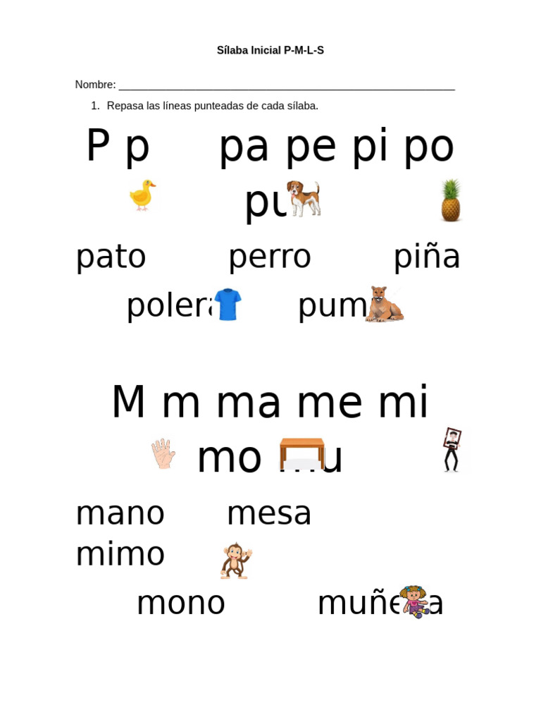 Sílaba Inicial P-M-L-S | PDF