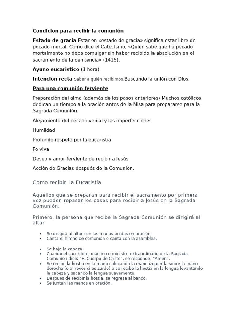 Condicion para Recibir La Comunión | PDF | eucaristía | Familias ...