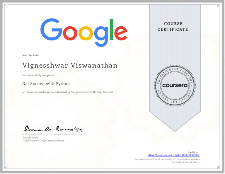 Cousera Welcome To Python With Google | PDF