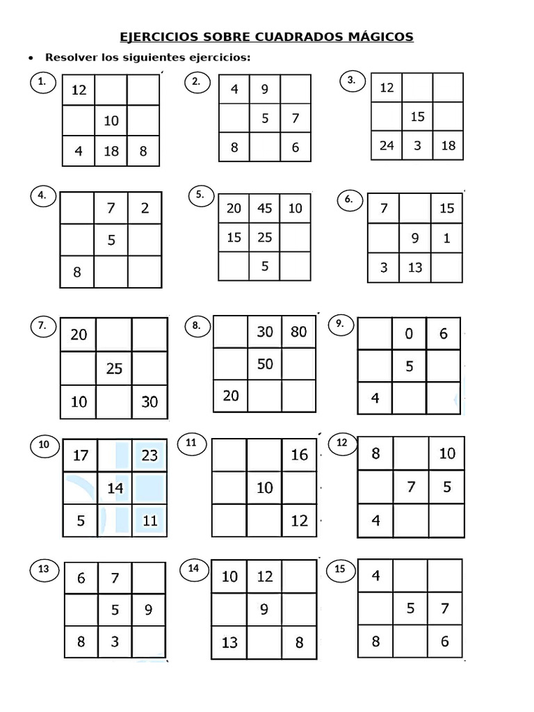 Ejercicios de Cuadrados Mágicos | PDF
