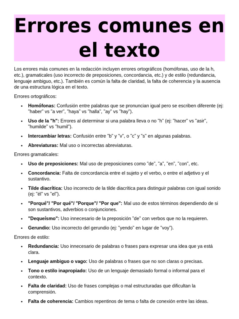 Errores Comunes en la Redacción | PDF | Coma | Verbo