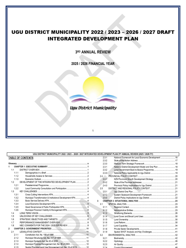 2025 2026 Ugu District Council Adopted Draft IDP | PDF | Infrastructure ...