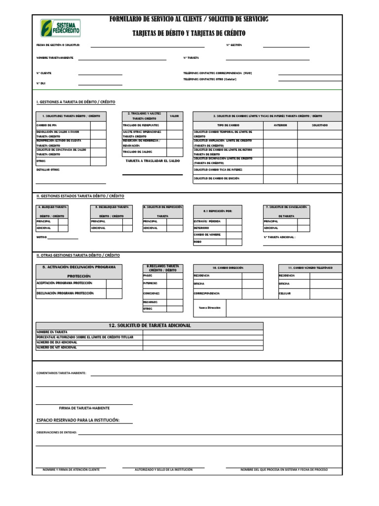 Formulario Gestiones de TC PDF | PDF | Tarjeta de crédito | Tarjeta de débito