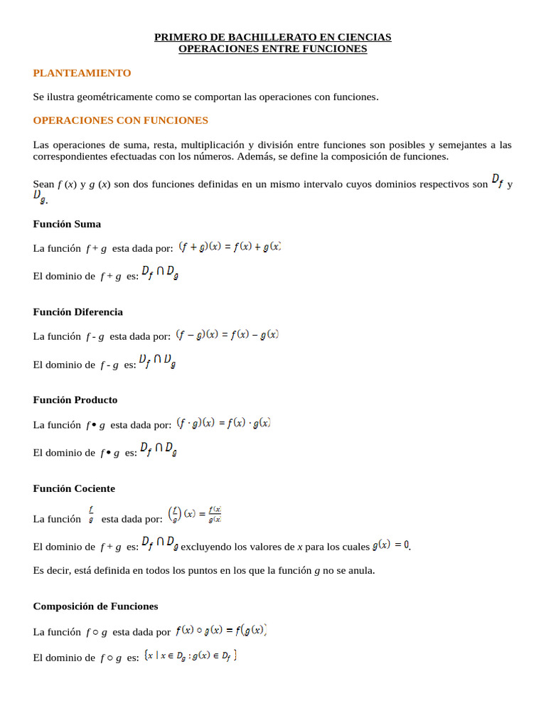 Matematica 1ero Bgu. Operaciones Entre Funciones | PDF | Función (Matemáticas) | División ...