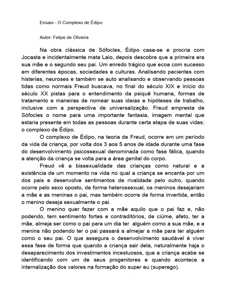 ensaio-complexo de edipo | PDF | Complexo de Édipo | Sigmund Freud