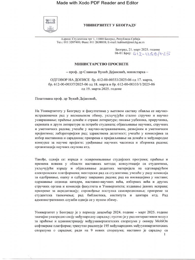 Odgovor-Na-Dopise Fakulteti 21.03.2025 | PDF