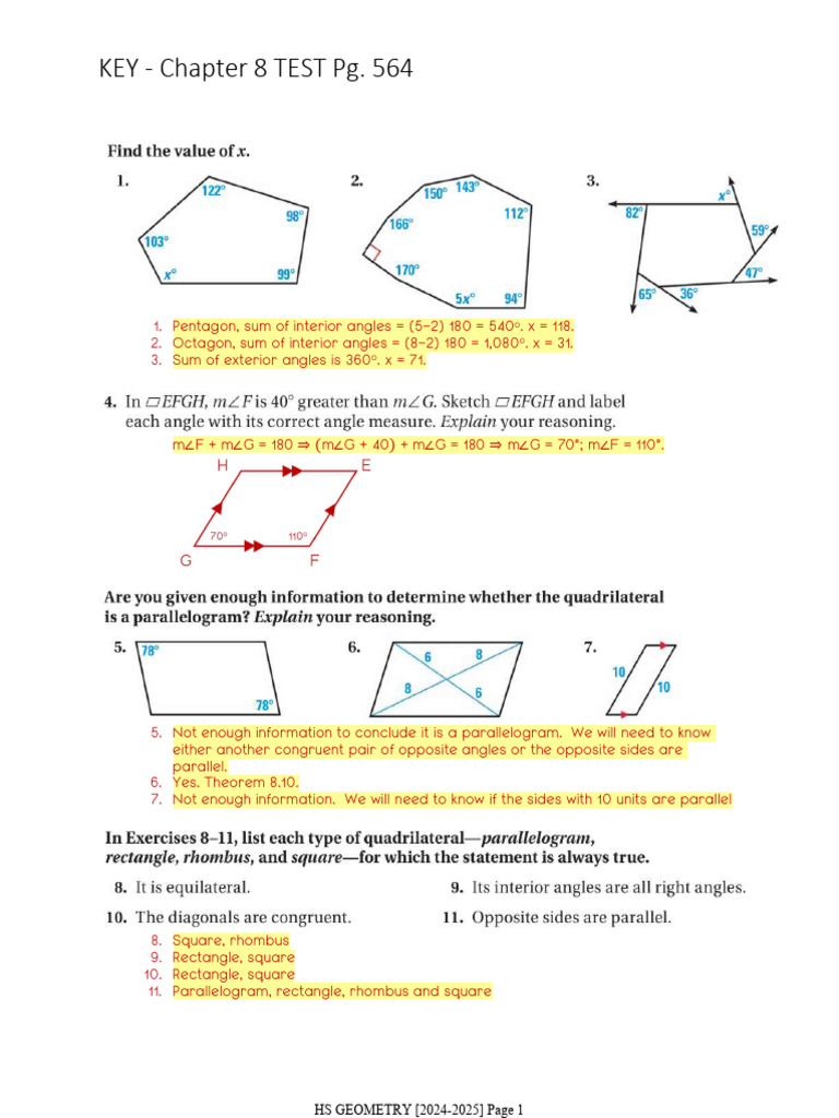 Chapter 8 Geometry Test Overview | PDF