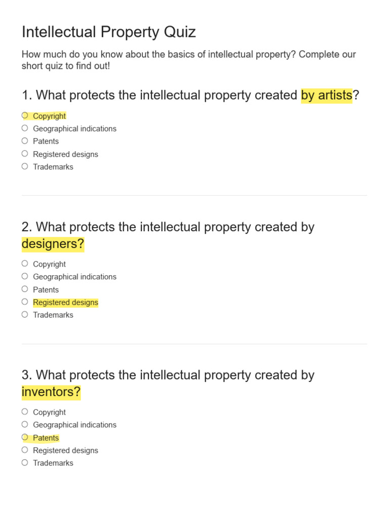Intellectual Property Quiz | PDF