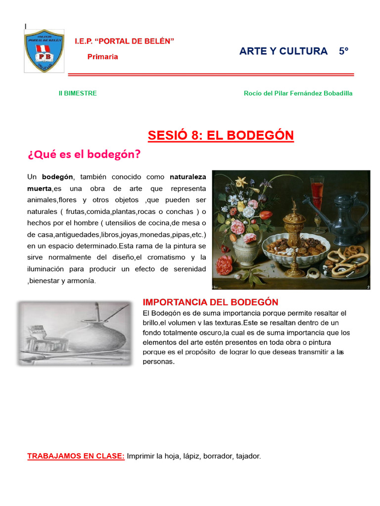 Sesión 8 El Bodegón 5° | PDF
