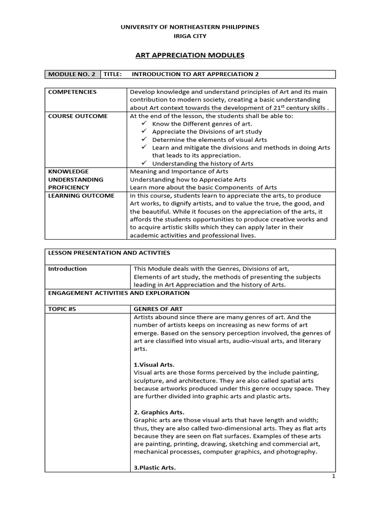 Art Appreciation Module Overview | PDF | The Arts | Aesthetics