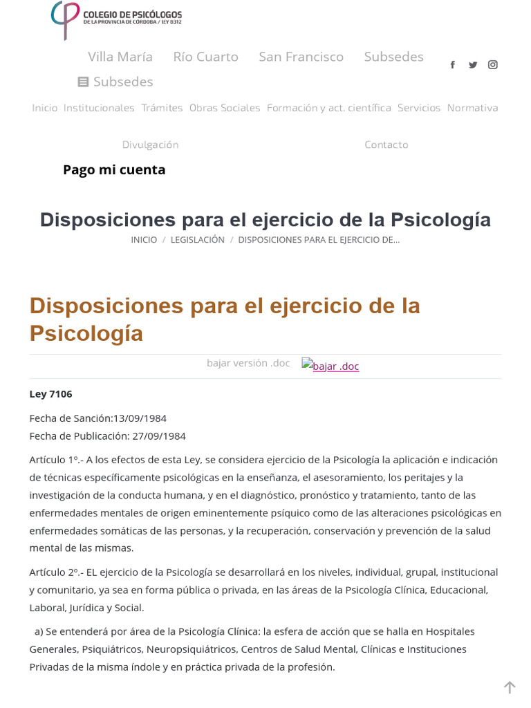 Disposiciones para El Ejercicio de La Psicología - CPPC | PDF | Sicología | Psicología clínica