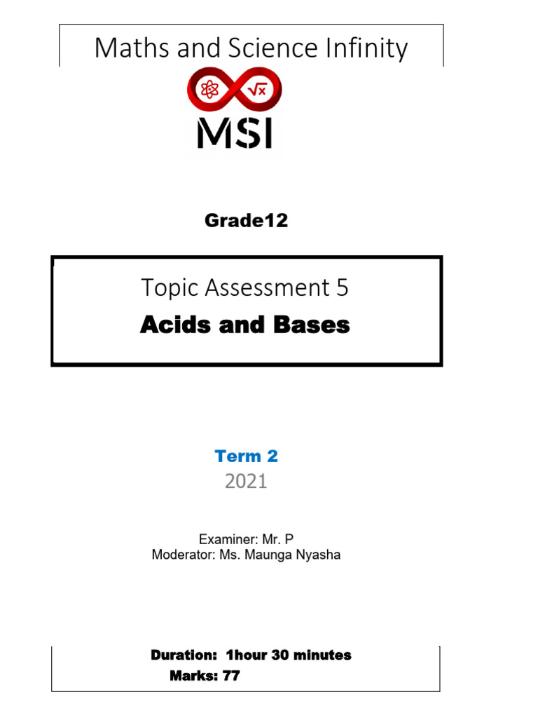 Grade 12 Acids and Bases Exam Guide | PDF
