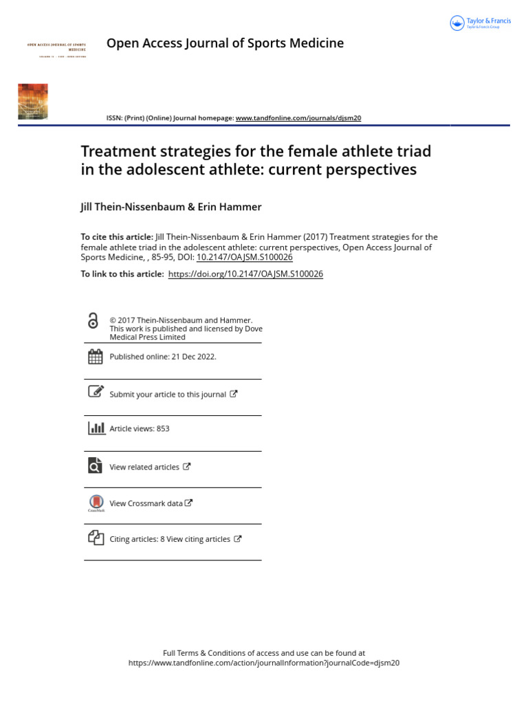 Treatment Strategies For The Female Athlete Triad in The Adolescent ...