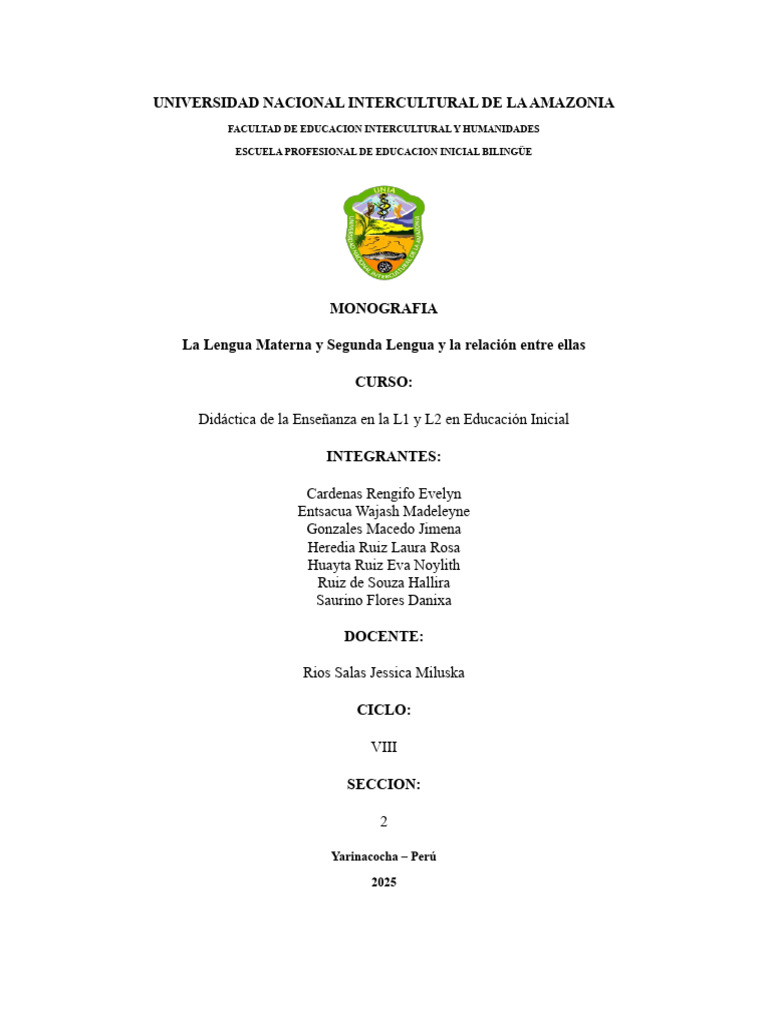 Monografia de Lengua Materna y Segunda Lengua... | PDF | Segundo ...