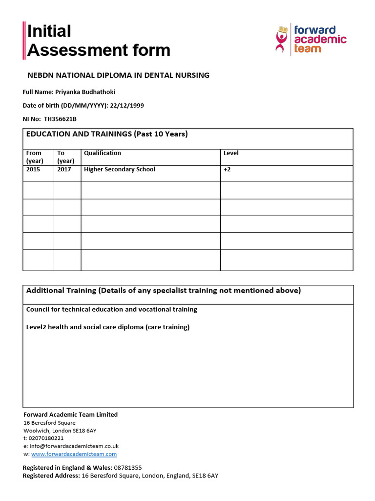Initial Assessment Form 1 | PDF | Health Care | Social Programs