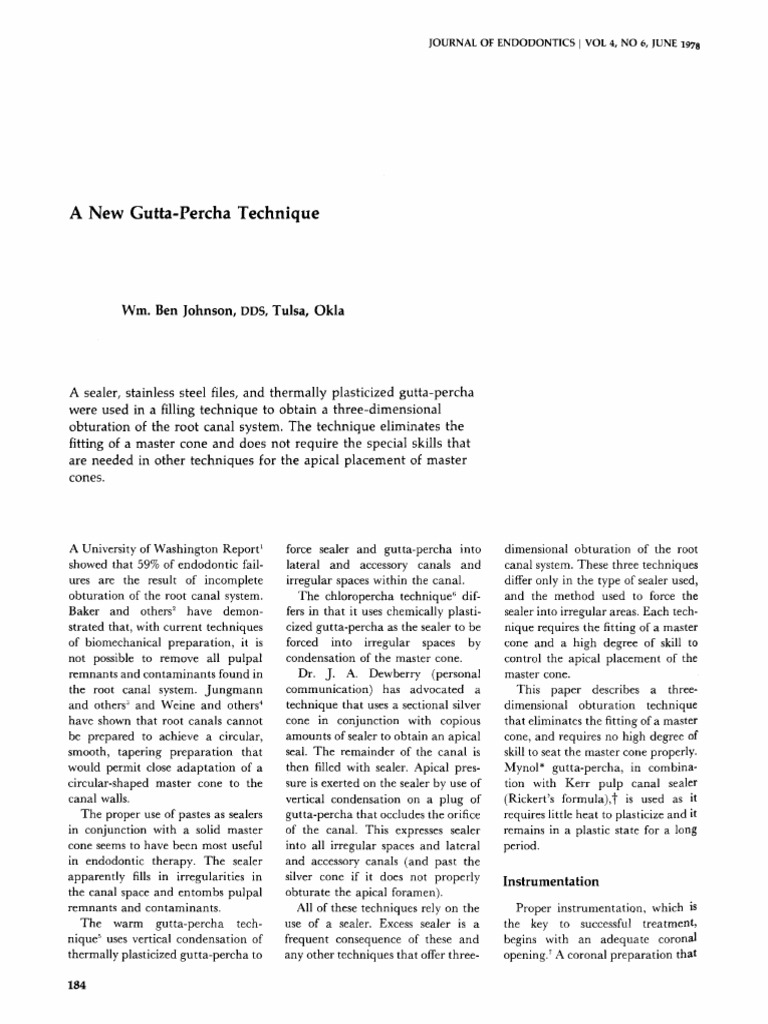 A New Gutta-Percha Technique Jhonson 1978 | PDF | Dentistry Branches ...