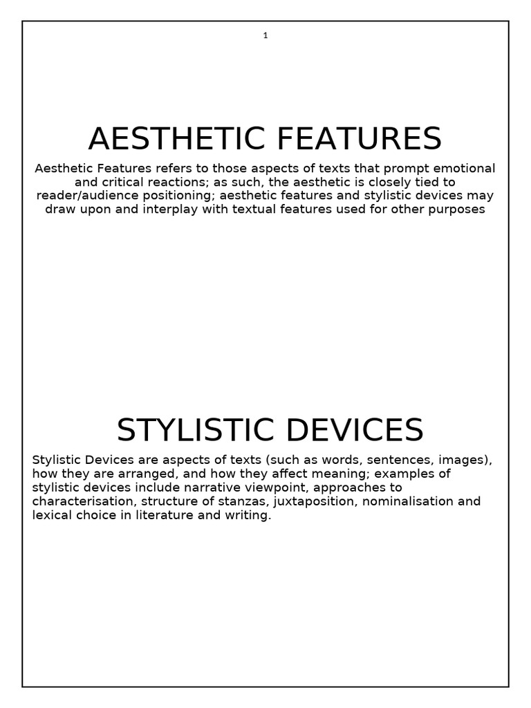 Aesthetic Features & Stylistic Devices | PDF