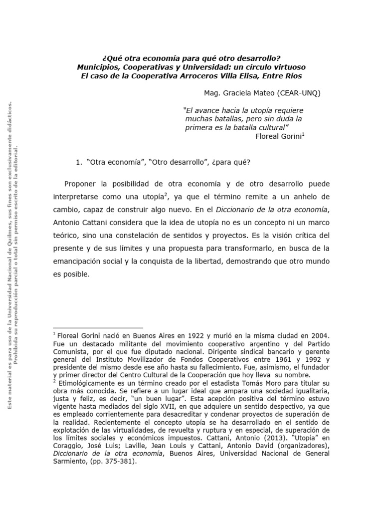 Desarrollo Local y Cooperativas-Villa Elisa - Graciela Mateo | PDF ...