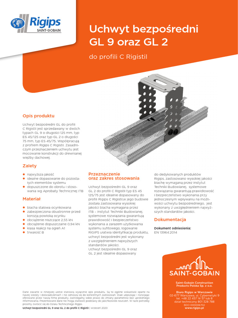KT Uchwyt Bezposredni GL9 I GL2 Do Profili C Rigistil 09.2020 | PDF