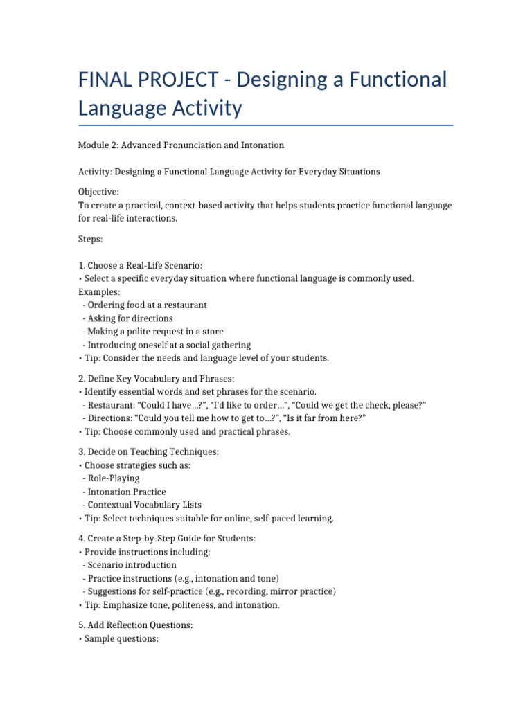 Functional Language Activity Design Guide | PDF