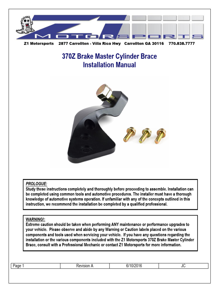 370Z Brake Master Cylinder Brace Guide | PDF | Manufactured Goods