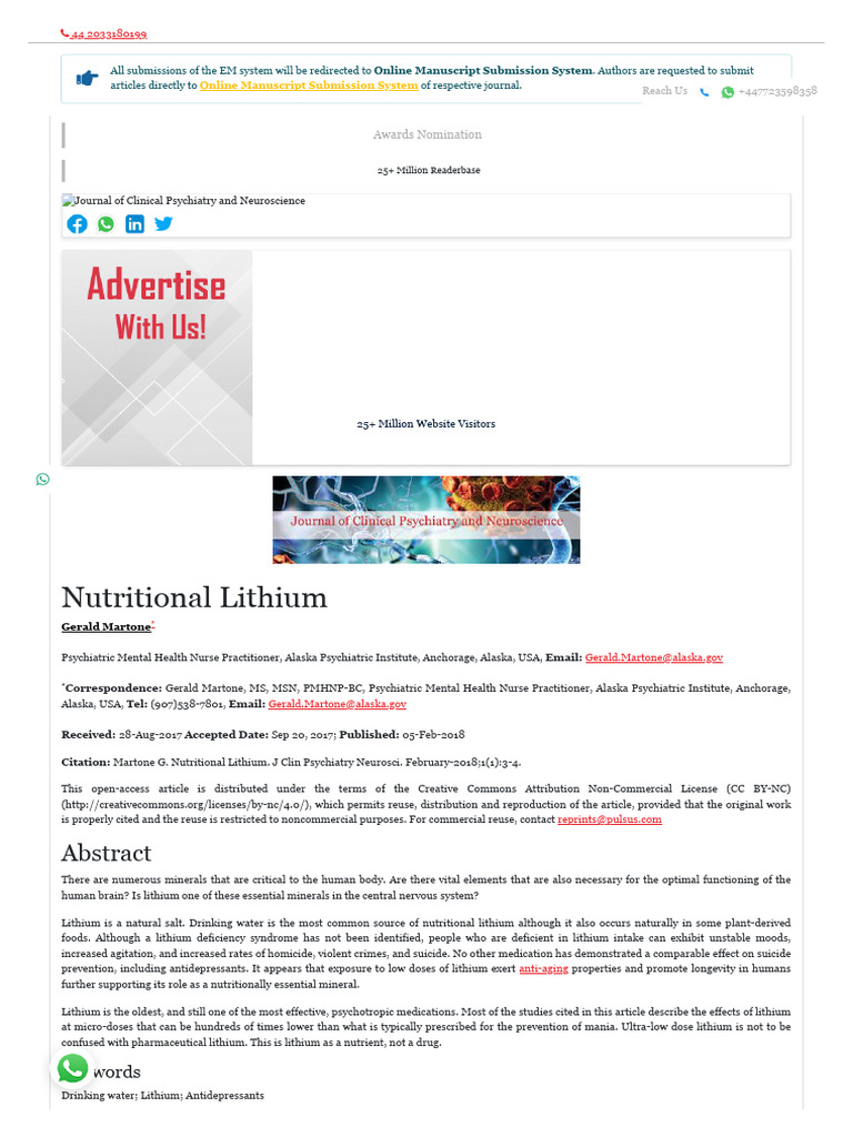 Nutritional Lithium | PDF | Dose (Biochemistry) | Chemistry