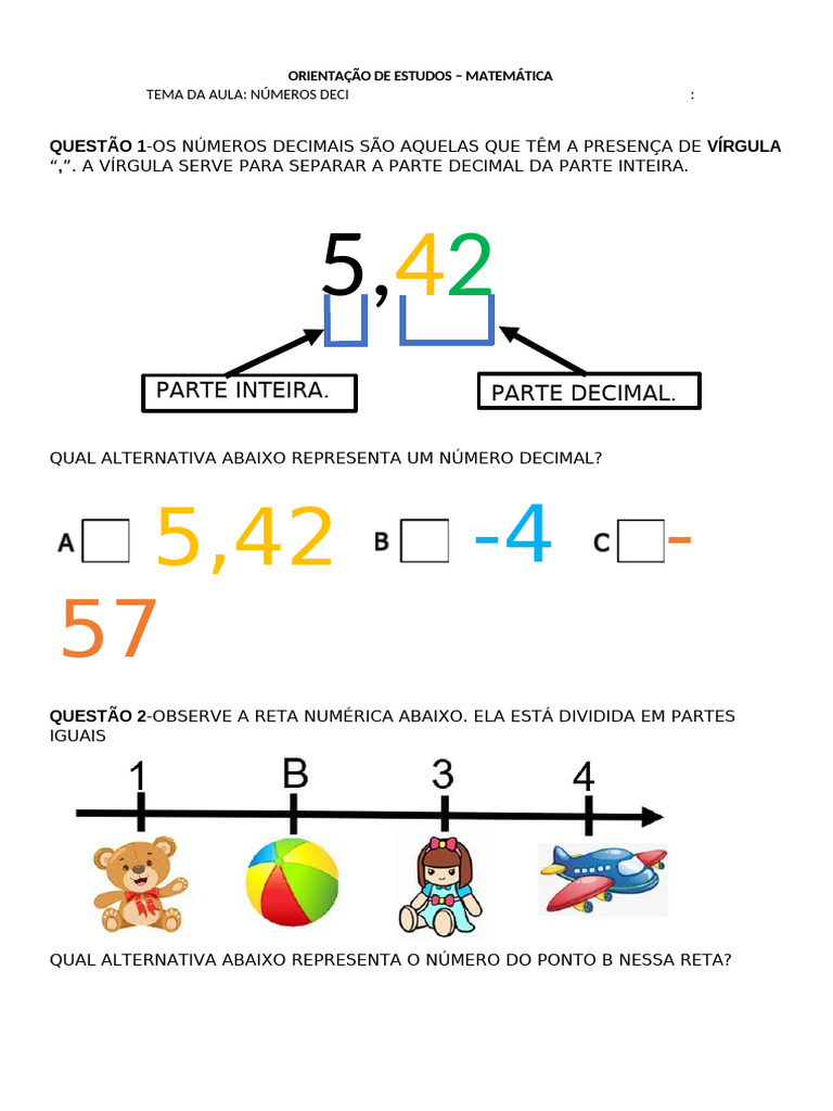 Atividade Adaptada-Ndameros Decimais | PDF