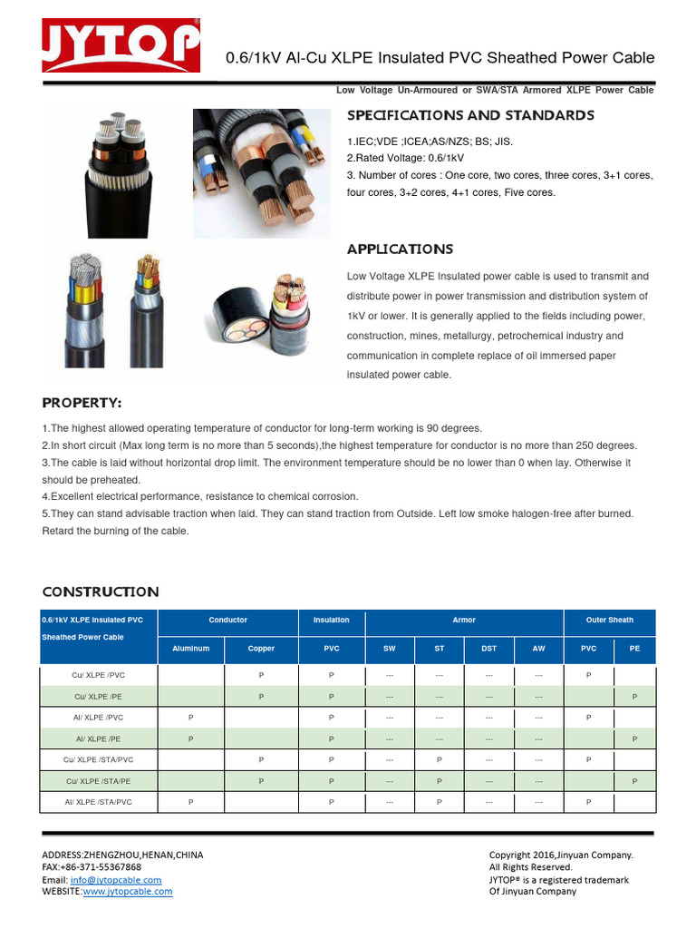 0.6 1kV XLPE Power Cable | PDF | Insulator (Electricity) | Electrical Conductor